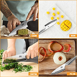 EaZy MealZ Super-Max Sharpness 2 Piece Knife Set | Stainless Steel | Non-Slip Comfort Grip | Professional Quality | All-Purpose | 7” Santoku & 4” Chef’s Knife