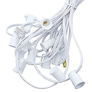EST. LEE DISPLAY L D 1902 Outdoor Patio String Light Cords with Male & Female Plugs Green & White Wire 12in Spacing Sockets, 25FT Length (White, C7 - E12)