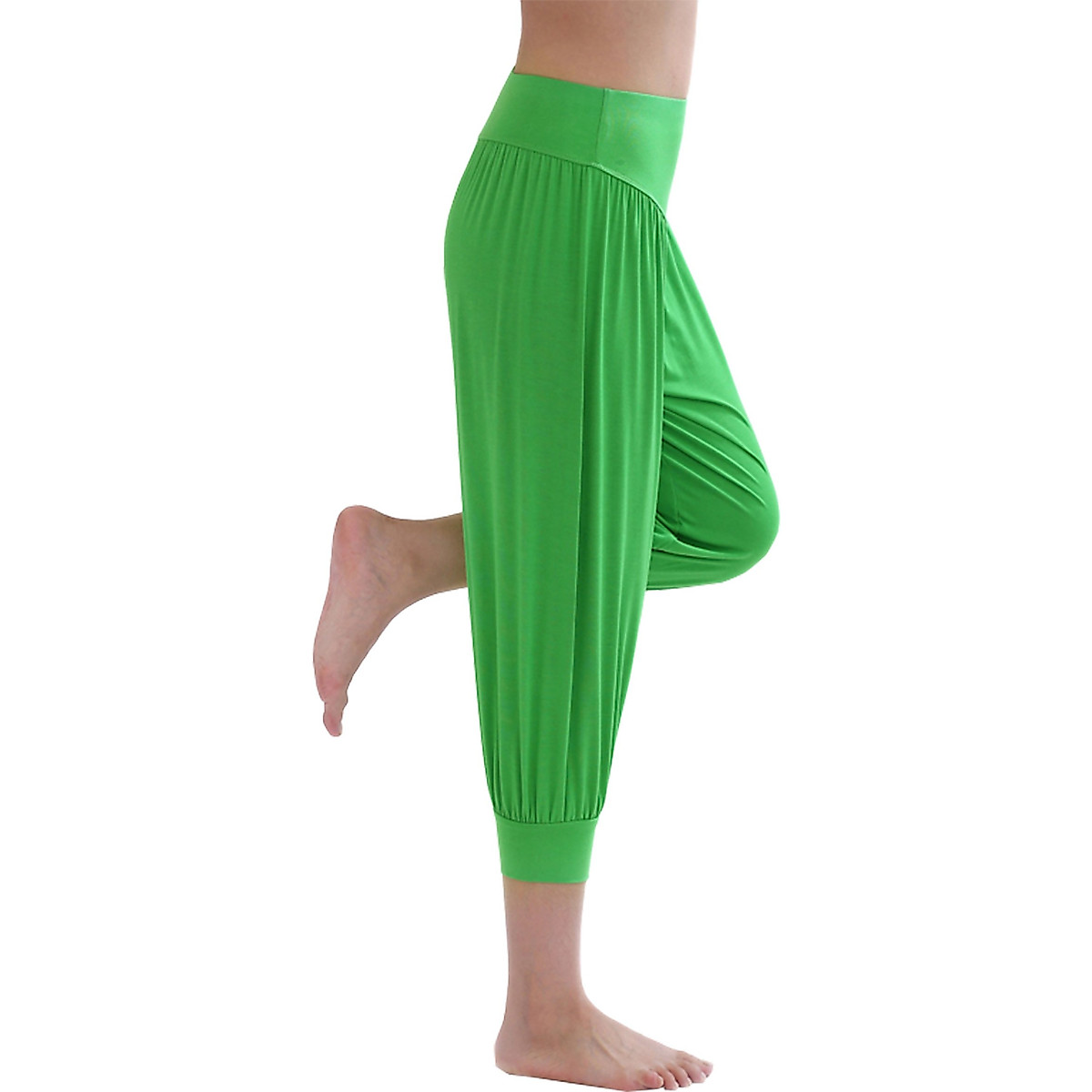 Hoerev Women Super Soft Modal Spandex Harem Yoga Pilates Capri Pants Lounge Pant,Green,Large