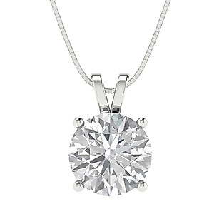 Clara Pucci 3.0 ct Round Cut Stunning Genuine Moissanite Solitaire Pendant Necklace With 18" Gold Chain box Solid 14k White Gold