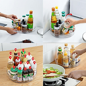 Lazy Susan Turntable Storage Organizer 2 Pcs，Kitchen Spice Rack，Rotation Clear Cupboard Turntable,Dressing Table Storage Rack,Use for Kitchen Dining Room Cabinet Refrigerator Bathroom and Powder Room
