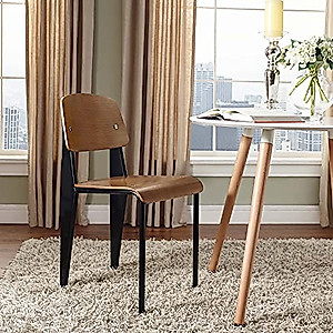 Modway Cabin Modern Wood and Metal Kitchen and Dining Room Chair in Walnut Black