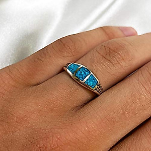 Southwestern Style Turquoise Gemstone 925 Sterling Silver Ring for Women Size 9