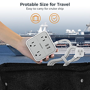 Ultra Thin Flat Extension Cord 5 FT, TESSAN Slim Power Strip with 3 USB (1 USB C) Ports, Low Profile Flat Head Wall Plug Outlet Concealer with 3 Outlets for Cruise, Office, School, Travel, Dorm Room
