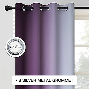 COSVIYA Grommet Ombre Room Darkening Curtains 63 inch Length, Purple and Greyish White Gradient Drapes Light Blocking Insulated Thermal Window Curtains for Bedroom/Living Room,2 Panels,52x63 inches
