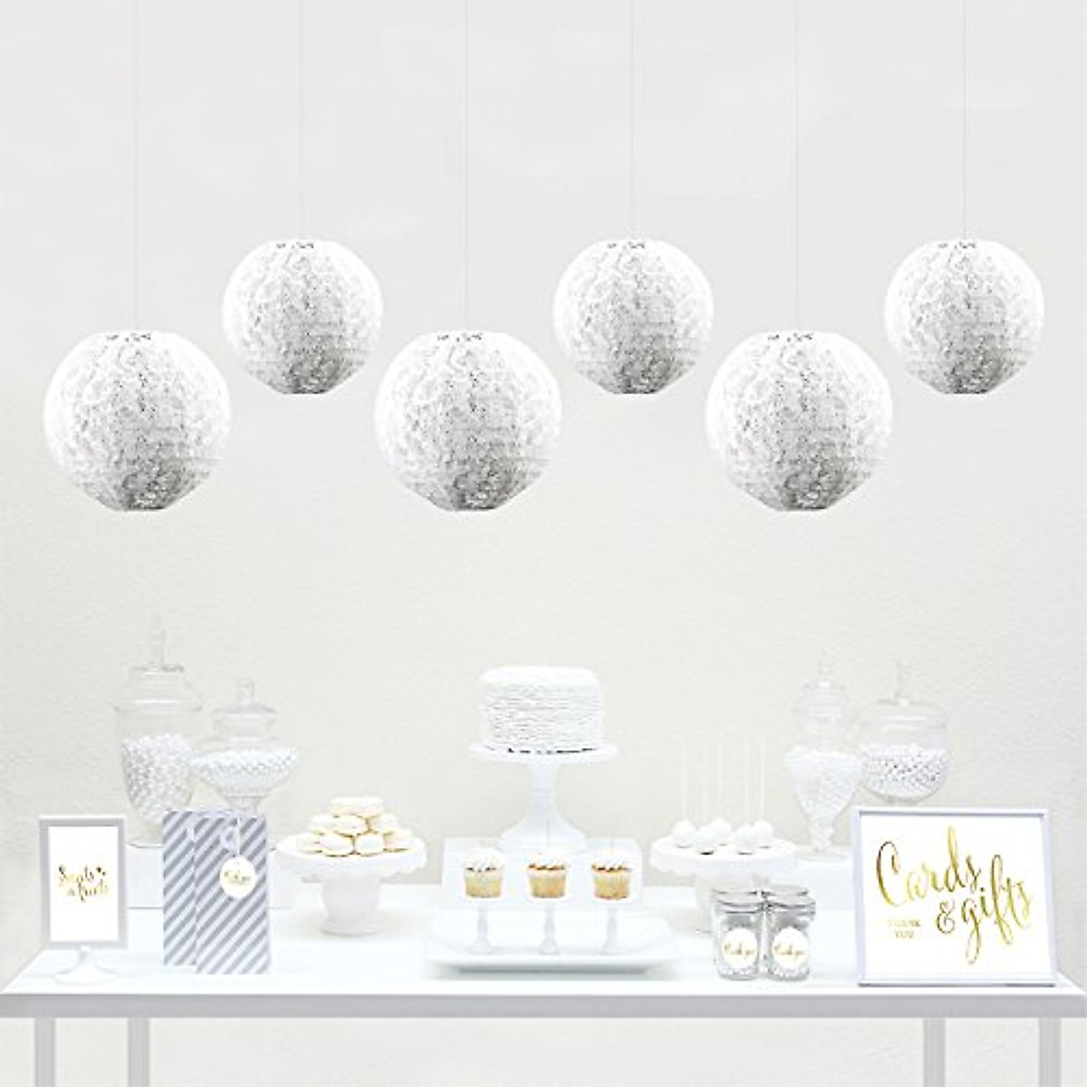 Andaz Press Hanging Lace Lanterns Decorations, Real Lace Fabric, 8-inch and 10-inch, 2-Pack, for Burlap and Lace Theme Wedding Bridal Baby Shower 1st Birthday Party Supplies Girl Nursery Decor