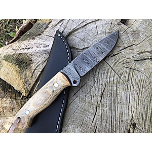 Perkin 7 Inches Damascus Steel Hunting Knife With Sheath SK500