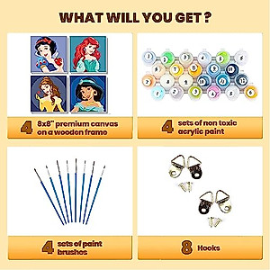 cupmod 4 Pack Cartoon Character Paint by Number for Kids Ages 4-8,Easy Acrylic Paint by Number for Kids On Canvas,Oil Painting Paint by Number Kits Gift for Kids(Framed)