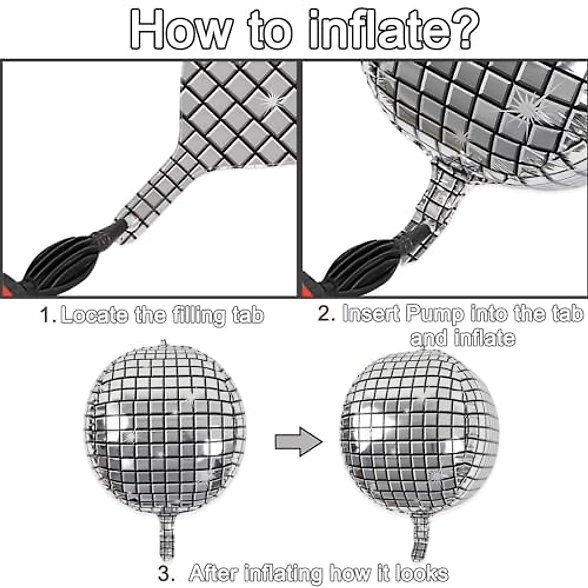 6 Pack Disco Ball Balloons for 70s Disco Party 22 Inch Large 4D Round Metallic Silver Disco Mylar Foil Balloons for Disco Theme Birthday New Year Party Decorations