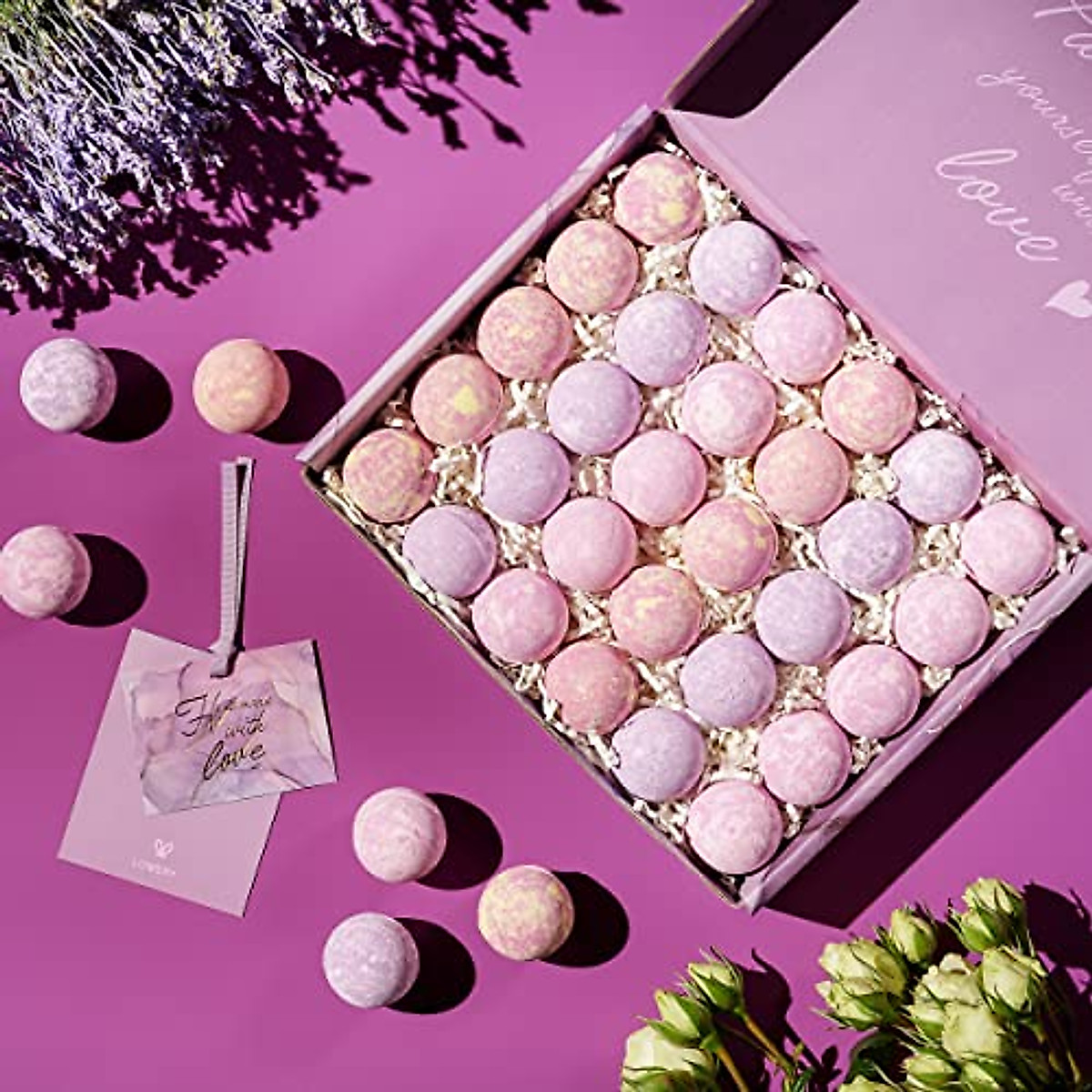 Bath Bombs Gift Set, 30pc Lavender Bath Bombs for Women, Mom, Men Natural Spa Bubble Bath Bomb, Shower & Bath Accessories for Women, Bath Gift for Birthday, Pampering Relaxing Aromatherapy