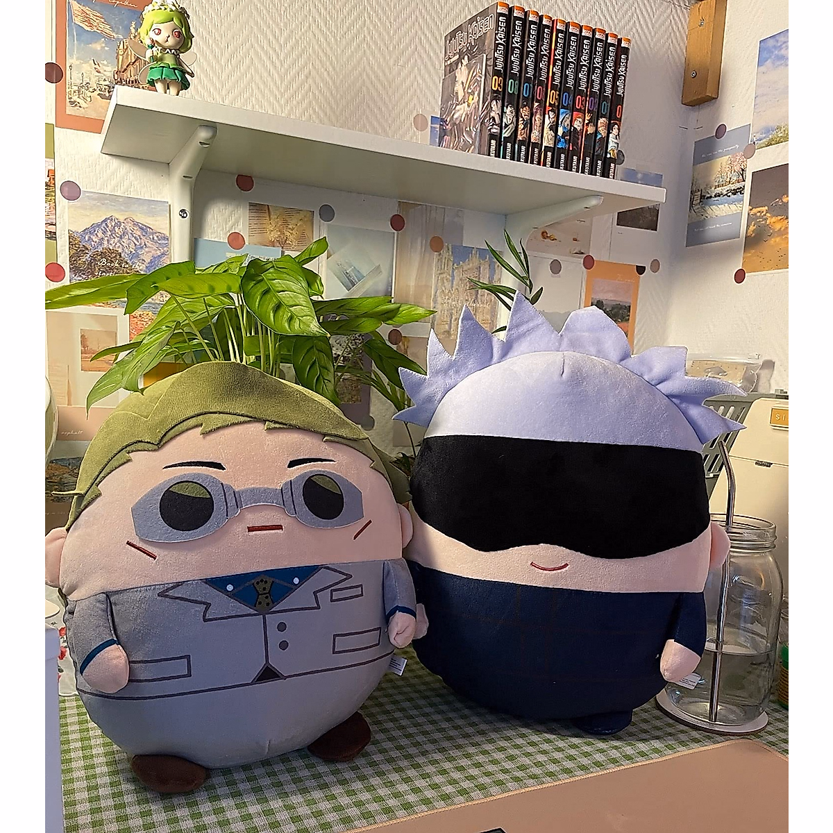 LINKOM Anime Plush Doll Figures Gojo Satoru Yuji Itadori Soft Plushie Stuffed Toys Keychain Round Cushion Pillow Cosplay Props Keyring (22cm/8.66inch, Gojo Satoru A)