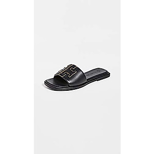Tory Burch Women's Double T Sport Slides, Perfect Black/Gold, 11 Medium US