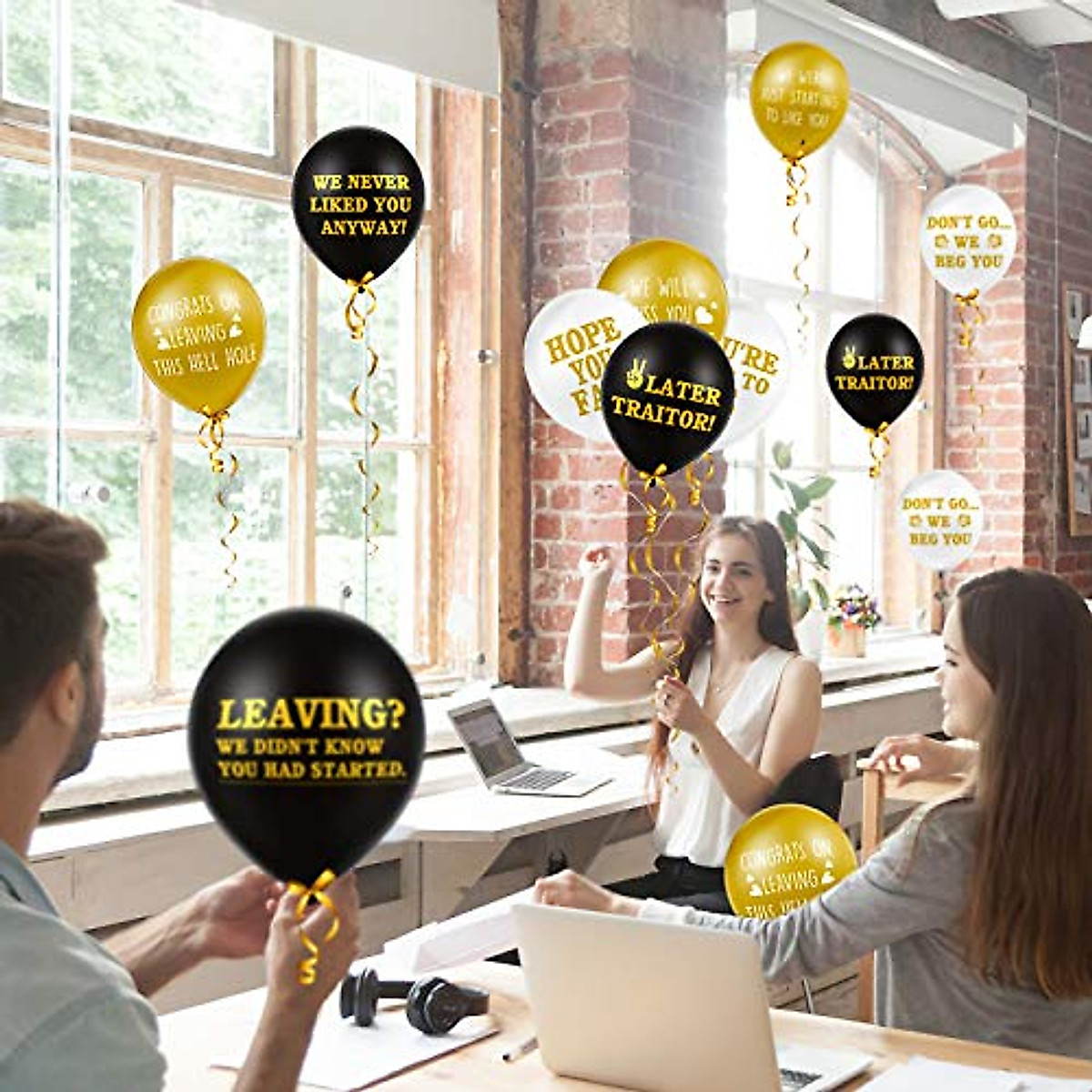 45 Pieces 12 Inch Coworker Going Away We Will Miss You Farewell Balloon funny goodbye party later traitor deco Office Balloons Retirement Latex Balloon with 2 Ribbon Colleague (Black, Gold, White)