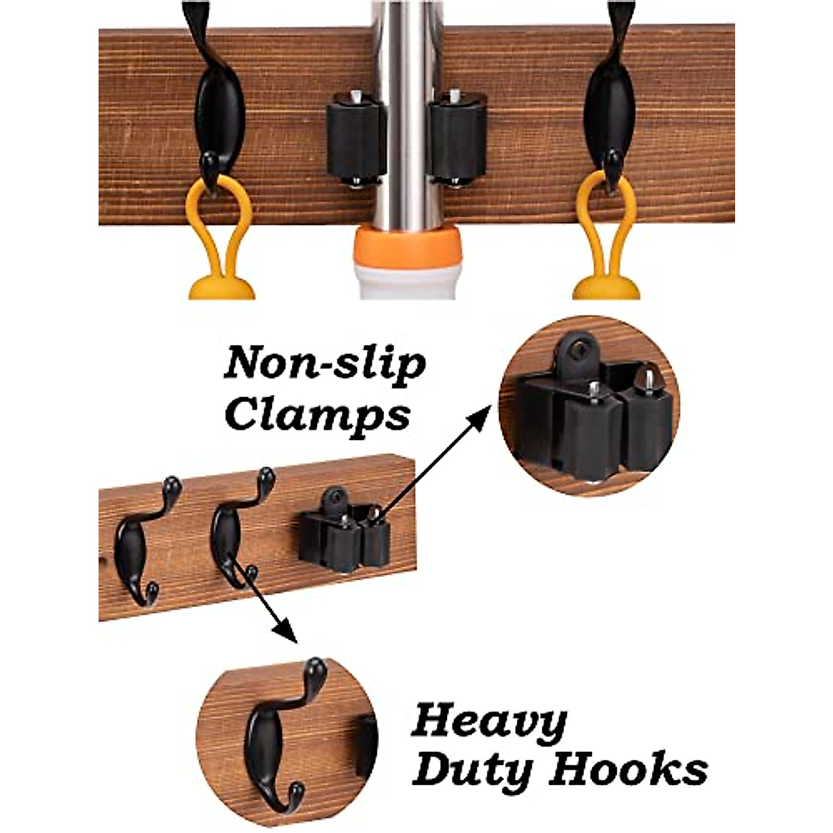 HONIZER Broom Holder Wall Mount, Larger Spacing Slot Mop and Broom Holder Wall Mount, Wood Broom Organizer Wall Mount Tool Organizer for Home, Kitchen, Garden, Garage, Laundry