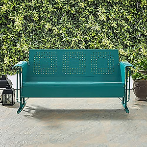 Crosley Furniture CO1023-TU Bates Retro Metal Outdoor Sofa Glider, Turquoise Gloss