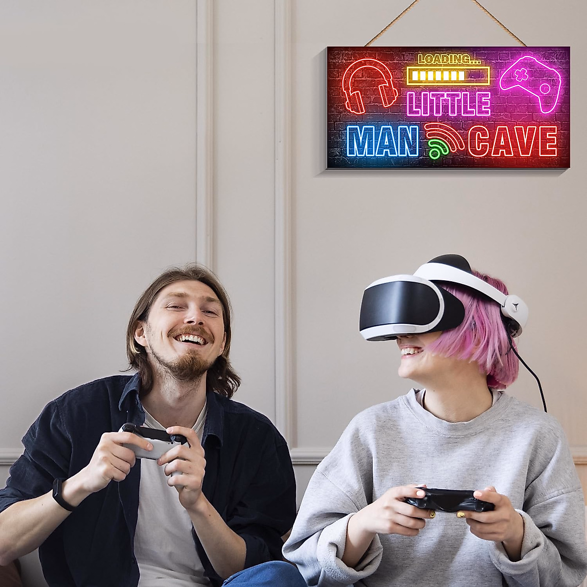 Little Man Cave, Gaming Wooden Door Sign for Little Boy Gamer Room Decor, Nursery Playroom Hanging Decor (6"x12")