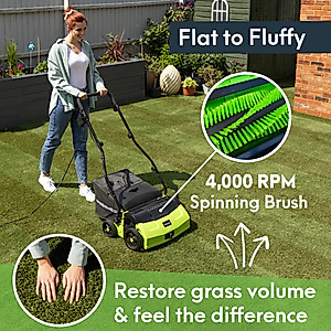 GreenSweep V2 - Artificial Grass Electric Sweeper Rake Vacuum 45L Collection Bag,5 Adjustable Heights, Foldable Handle & Extra Brush