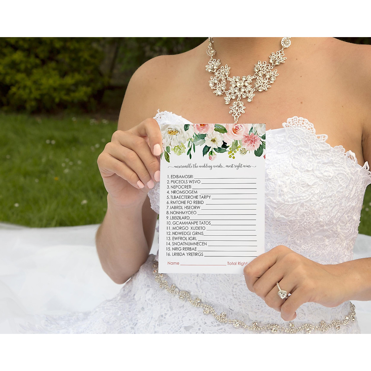 Graceful Floral Bridal Shower Word Scramble Game – 25 Pack, Couples Wedding Engagement Party Games, Rustic Reception Decor and Pink Ideas, Fun Rehearsal Unscramble Guest Activities