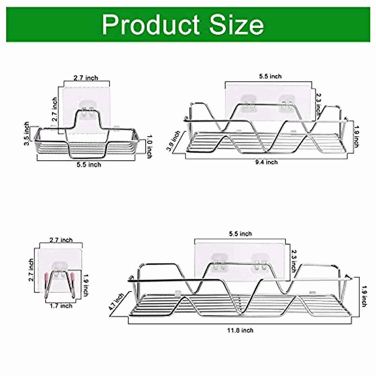 Diesisa Shower Shelves, 5 Pack Shower Organizer with Soap holder, No Drill Shower Shelf For Inside Shower With Adhesive Shower Caddy Organizers for Toilet Bathroom Dorm Kitchen