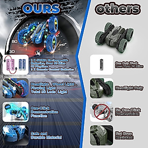 QMUNST Remote Control Car, Rc Cars with Flowing Lights、Wheel Lights and Headlights, 2.4GHZ 4WD Fast Rc Car, 360° Flips Double Sided Driving Race Car, Rc Drift Cars for Boys Girls Birthday Gift, Blue