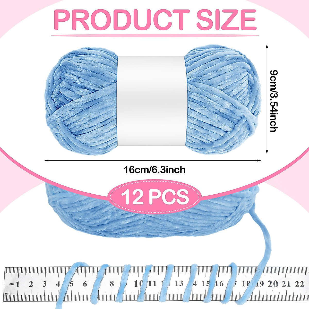 Timgle 12 Skeins Soft Chenille Yarn Multi Colors Velvet Yarn Thick Soft Blanket Plush Yarn for DIY Craft Knitting and Crocheting Total Length 12 x 145 M (12 x 159 Yards, 12 x 100 G)