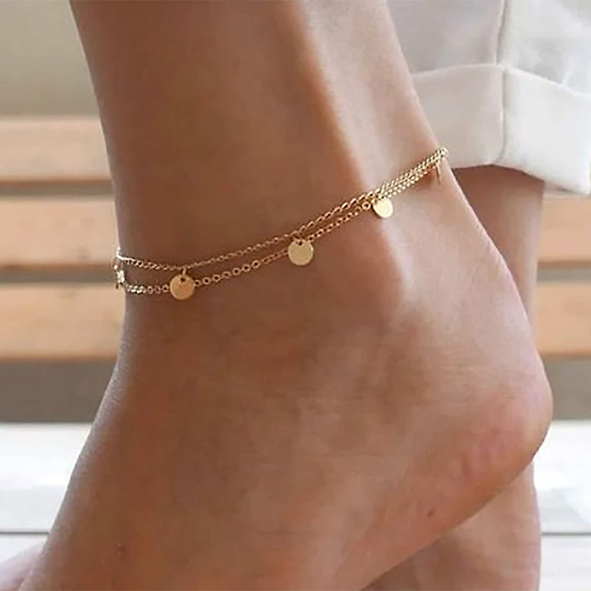 Dainty Gold/Silver Anklet for Women 14K Gold Plated Layered Satellite Beads Heart Anklets Layering Rhinestone Cubic Zirconia Ankle Bracelets Minimalist Summer Beach Foot Chain Ankle Jewelry Gifts