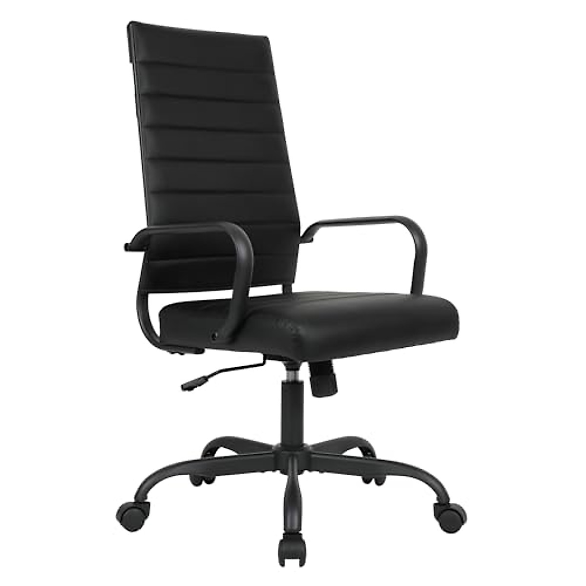 LANDSUN Home Office Chair High Back Executive Chair Ribbed Leather Computer Desk Chair with Armrests Soft Pad Adjustable Height Swivel Conference Black Frame