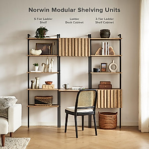 mopio Norwin 5-Tier Ladder Shelf, 3-Tier Ladder Shelf Cabinet & Ladder Desk Cabinet (Set of 3), Wall Book Shelves, Farmhouse Industrial Bookcases, Standing Shelf, Desk Shelf, Living Room, Bedroom