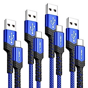 JSAUX USB C Cable, 4-Pack [10ft+6.6ft+3.3ft+3.3ft] USB-A to Type-C 3A Fast Charging Cord Compatible with Samsung Galaxy S22 S21 S20 S10 S9 S8 Plus Note 20 A53 A52 Google Pixel 6 Switch Xbox PS5 Blue