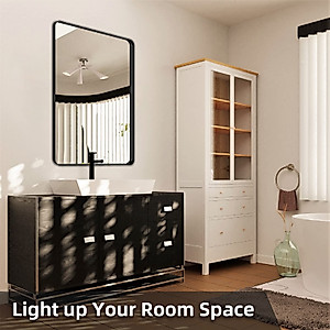 Black Bathroom Mirror for Wall, 24" x 36" Black Metal Framed Rounded Rectangle Mirror, Matte Black Vanity Mirror Farmhouse, Anti-Rust, HD Float Glass, Hangs Horizontal or Vertical