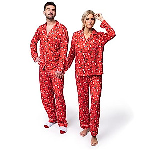 JOYIN Christmas Pajamas for Couples, Xmas Matching Family Pajamas Red Suit Set for Men, Snowman&Snowflake Holiday Pajamas Sleepwear Loungewear-XL