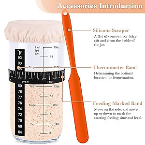 NEOBELLA Sourdough Starter Kit, 24 oz Sourdough Starter Jar with Thermometer, Feeding Date Band, Scraper, Cloth Cover, and Metal Lid. Sourdough Baking