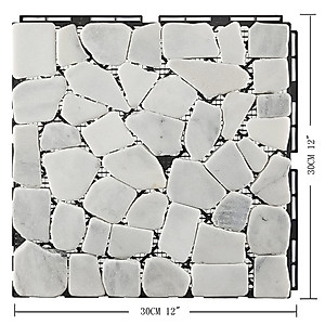 Deck Tile Natural Marble Flooring, Outdoor Garden Patio Balcony Deck Tile, All Weather DIY Interlocking Floor with Drainage Floor, (12"X12", White, 6)