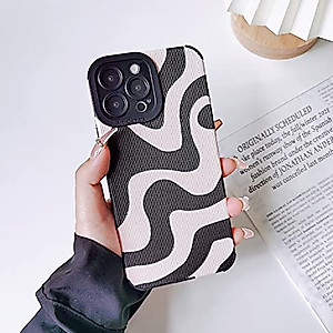 INJPCUCA Designed for iPhone 14 Pro Max Case Cute Wave Pattern Design Black Protective Case for Women Girls PU Leather Silicone Slim Shockproof Cover for iPhone 14 Pro Max 6.7", Beige Pink