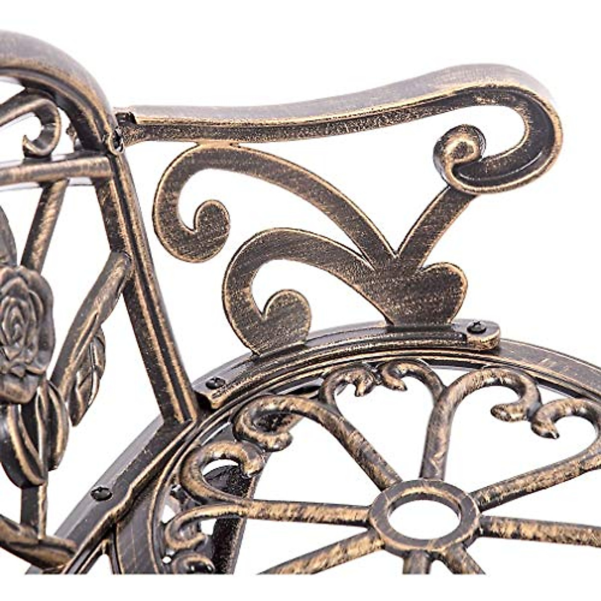 HGS Garden Bench Patio Benches Park Yard Outdoor Bench Furniture Cast Aluminum Rose Antique Metal Porch Path Bench Durable Lawn Bench, Bronze