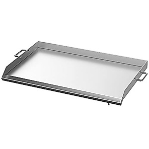 VEVOR Stainless Steel Griddle,32" X 17" Universal Flat Top Rectangular Plate, BBQ Charcoal/Gas Grill with 2 Handles and Grease Groove with Hole，Grills for Camping, Tailgating and Parties
