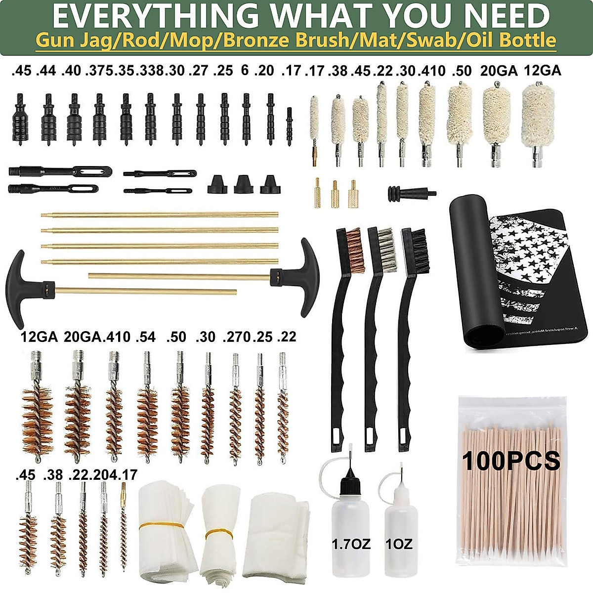 iunio Gun Cleaning Kit, Universal Gun Cleaning, All Caliber, with Mat and Carrying Case, for All Guns, Rifle, Shotgun, Handgun, Pistol, Hunting, Shooting Cleaning kit