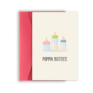 Asmallgf Funny Baby Shower Card, Cute Baby Card, New Baby Gifts for New Mom Dad, New Baby Congratulations,“POPPIN BOTTLES”