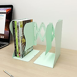 PUNCIA Desktop Adjustable Bookends Expandable Book Binder Holder Metal Memo Bookcase Rack Shelf for Kid Child Student Office Book File Organizer Storage (Green)