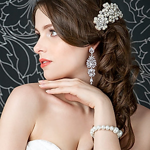 4 Pairs Crystal Cluster Earrings Wedding Rhinestone Dangle Drop Earrings Cubic Zirconia Teardrop Bridal Earrings for Women Bridal Wedding (Lovely Style)