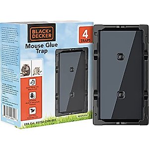 BLACK+ DECKER Glue Traps for Mouse & Insect- Heavy- Duty Sticky Traps for Mice, Small Rats, Flies, Cockroaches & Other Bugs- 4 Pre-Baited Trays- Odorless Pest Remover
