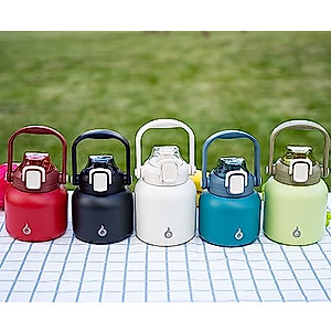 BJPKPK Insulated Water Bottles with Straw, 20 oz Cute Water Bottles with Handle, BPA Free Stainless Steel Metal Thermos, Easy Carry Thermos for Men & Women, Light Blue