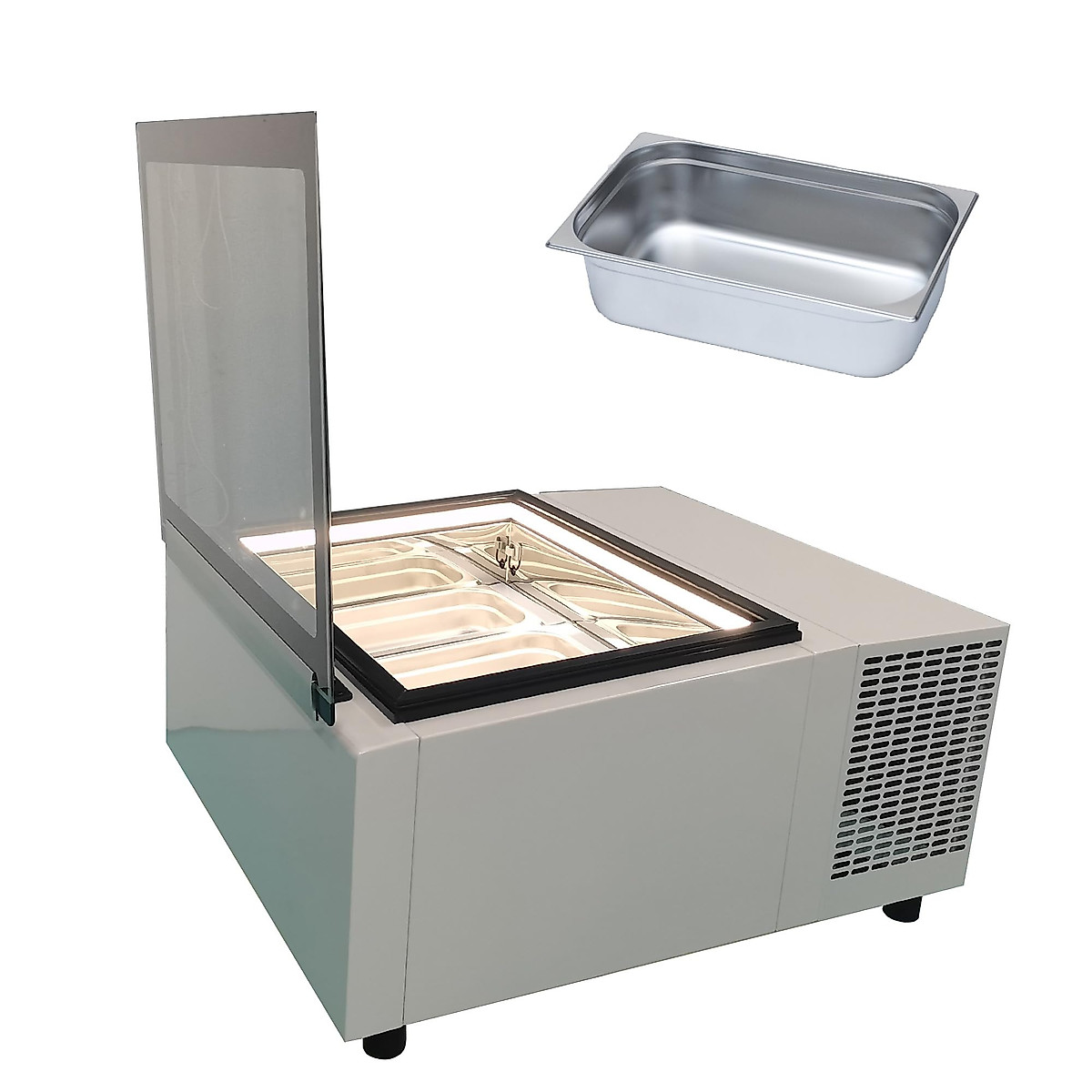 Wixkix White Hard Ice Cream Showcase, Gelato Dipping Cabinet Gelato Display Refrigerator, Digital Control Panel Countertop Display Case Freezer for Dessert Shop