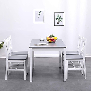SogesPower 4-Person Dining Table Set 5 Pieces, Wood Kitchen Table Set with 4 Chairs for Kitchen Dining Room Restaurant, Grey and White