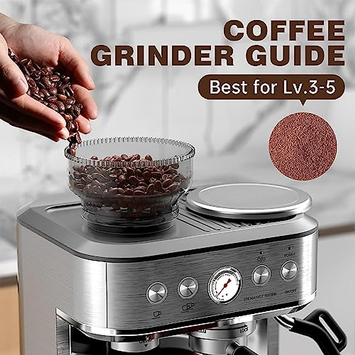 Fricoffee Espresso Machine with Milk Frother, Coffee Espresso Machine with Grinder, Cappuccino Machine Stainless Steel for Home Commercial Use, Gift fot Father Coffee Lovers