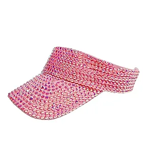 Gudessly Shiny Rhinestones Sport Sun Visor Adjustable Summer Cap Visor Caps for Women Men Pink