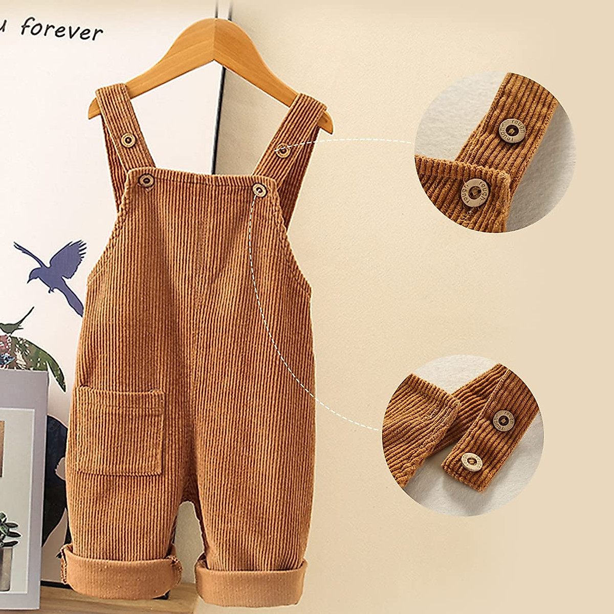 Mornyray Toddler Kids Baby Boy Girl Soft Corduroy Suspender Pants Kids Overalls Loose Retro (Khaki, 18-24Months)