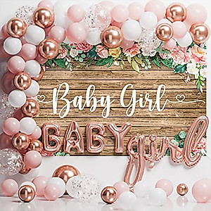 Ecomore Baby Shower Decorations for Girl - 249 PCS Baby Girl Gender Reveal Party Supplies & Disposable Dinnerware Set (25 Guest) with Pink Rose Gold Floral Paper Plates Backdrop Tablecloth Balloon Kit