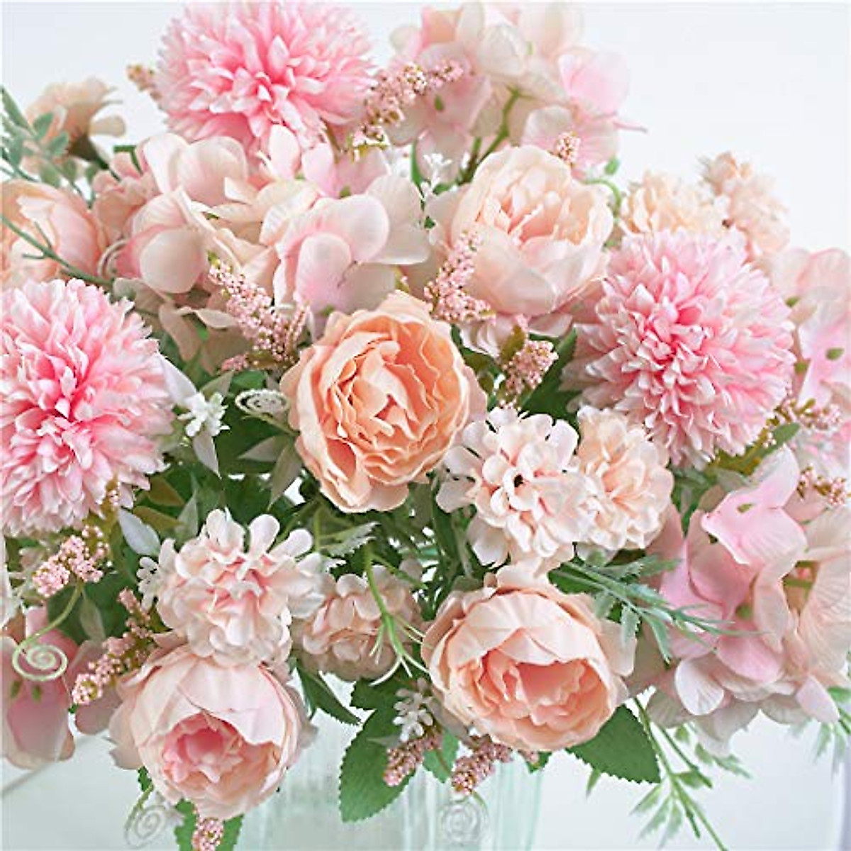 KIRIFLY Artificial Flowers, Fake Peony Silk Hydrangea Bouquet Decor Plastic Carnations Realistic Flower Arrangements Wedding Decoration Table Centerpieces (Light Pink)