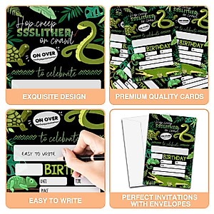 YQV Reptile Birthday Party Invitations, 20-Count Snake Lizard Crocodile Theme Birthday Party Invites With Envelopes-HBYQK-B36